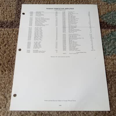 Vintage 1980 Fender Princeton Amplifier Parts List and | Reverb