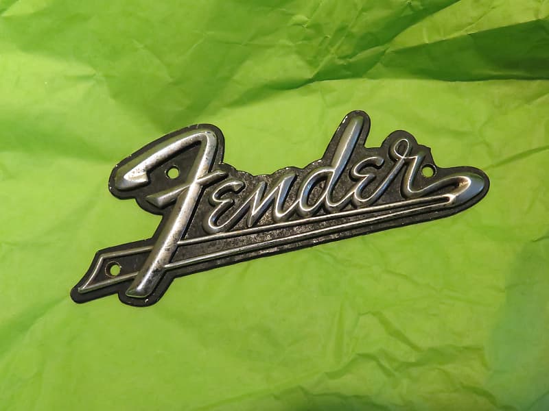vintage 1960's FENDER metal underlined logo for amp | Reverb España
