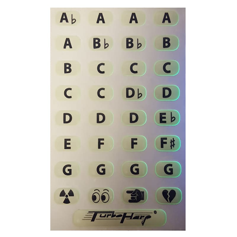 TurboHarp 33 Count Glow in the Dark Harmonica Key Labels | Reverb