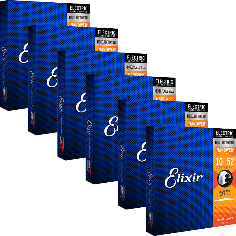 6 Sets of Elixir 12077 NANOWEB Light Top/Heavy Bottom | Reverb