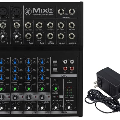 Mackie Mix 8 Channel Mix8 Mixer Low Noise + Rockville DI Box | Reverb