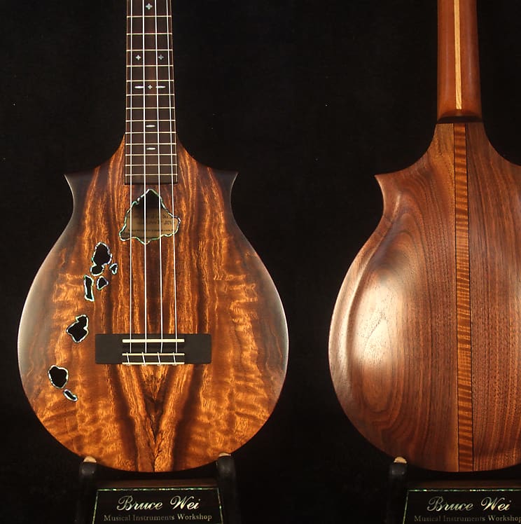 Bruce Wei Solid Curly Acacia, Walnut ArchBack Tenor Ukulele, | Reverb