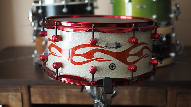 Rockett Drum Works 6x14 Red Flame Glitter Snare Drum | Reverb