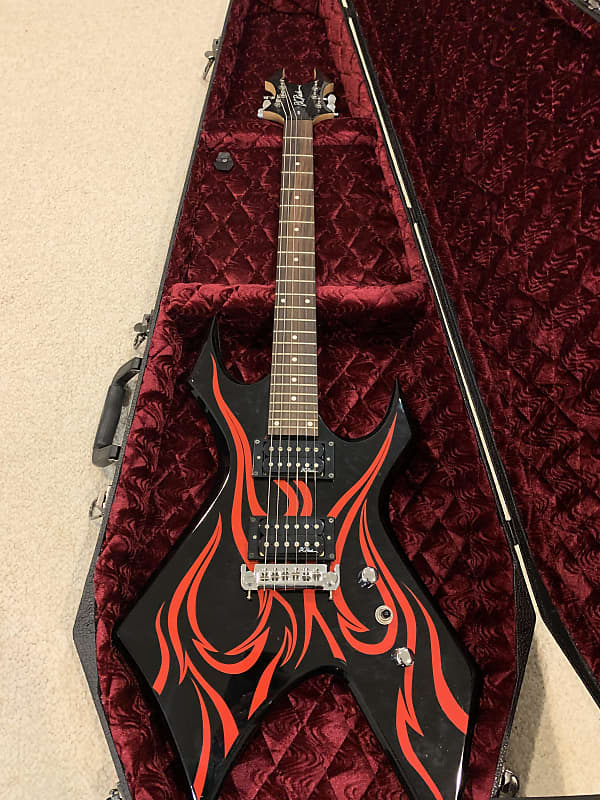 B.C. Rich KKW Warlock Black w/ Red Flames | Reverb