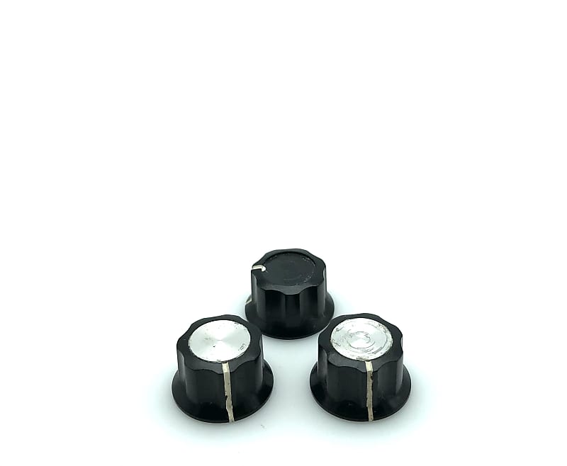 3 Vintage Boss Effects Style Reflector Knobs Black/Aluminum | Reverb