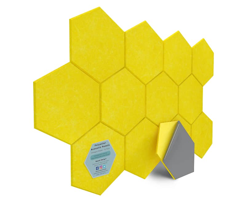Yellow Hexagon Acoustic Panels for Sound Absorption - 12 Pack | Reverb