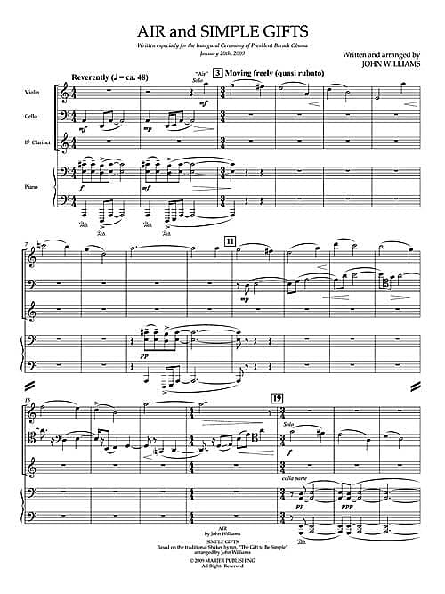 Air And Simple Gifts Violin Cello Clarinet And Piano Full Set | Reverb