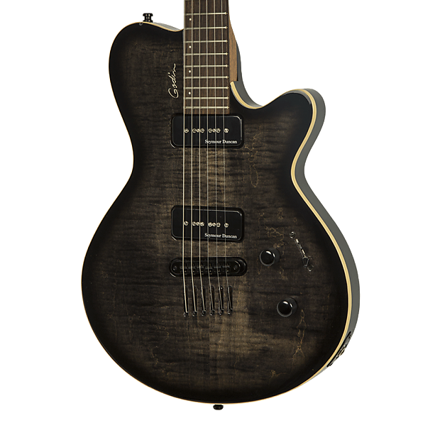 Godin LG SP90 Solid Body Guitar - Trans Black Flame with Bag | Reverb