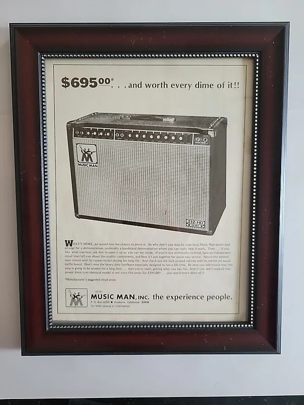 1975 Music Man Guitars promotional Ad Framed Music Man 212-HD | Reverb