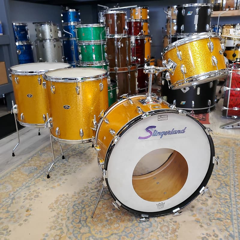 Slingerland 3-ply 1970s Gold Sparkle 22-18-16-12" | Reverb