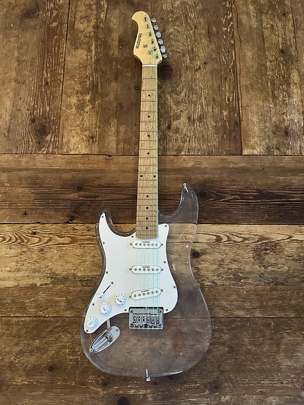 Galverston stratocaster clear Acrylic Lucite guitar Lefty | Reverb