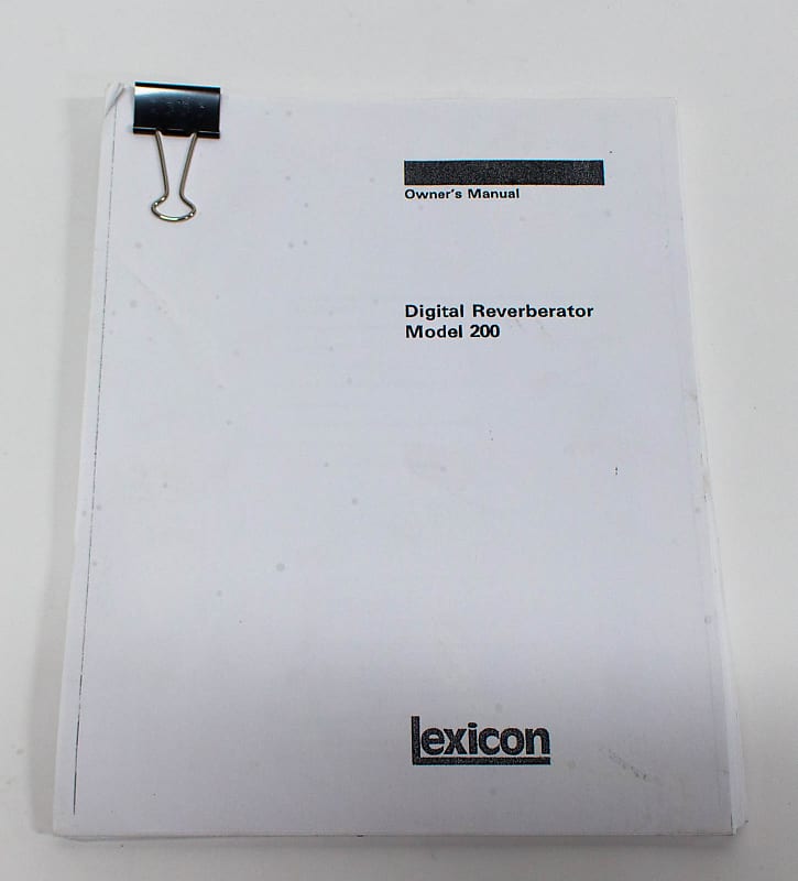 Lexicon Digital Reverberator Model 200 Owners Manual | Reverb