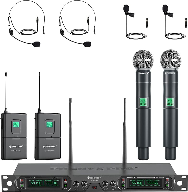 Wireless Microphone System, 4-Channel UHF Wireless Mic Set | Reverb