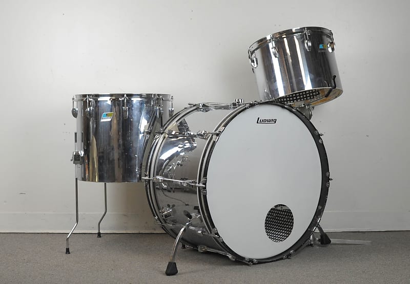 1970s Ludwig Chrome Over Wood 14x24 10x14 and 14x16 Drum Kit | Reverb