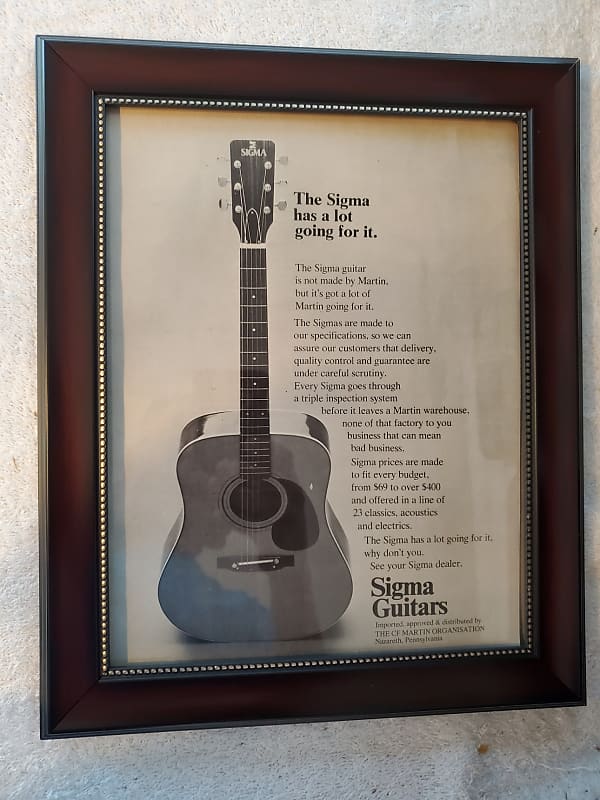1973 Sigma Guitars Promotional Ad Framed Sigma Dreadnought | Reverb
