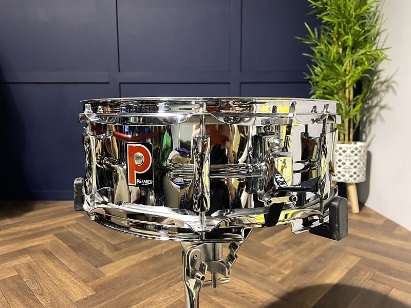 Premier Chrome over Steel Shell 14” x 5” 8 Lug Snare Drum | Reverb