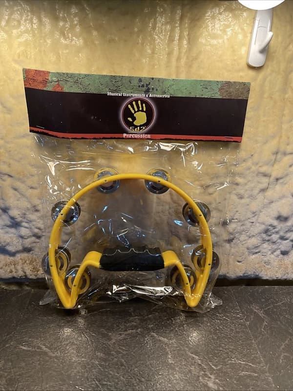 5D2 Half Moon Music Tambourine Percussion DOUBLE ROW YELLOW | Reverb