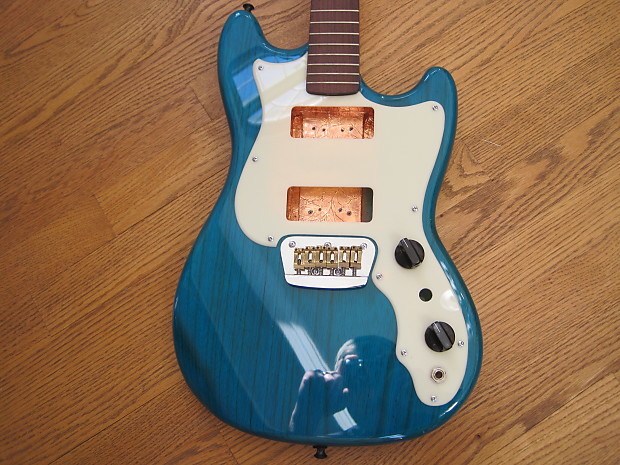 Warmoth Mustang Body + Neck Custom Transparent Turquoise | Reverb