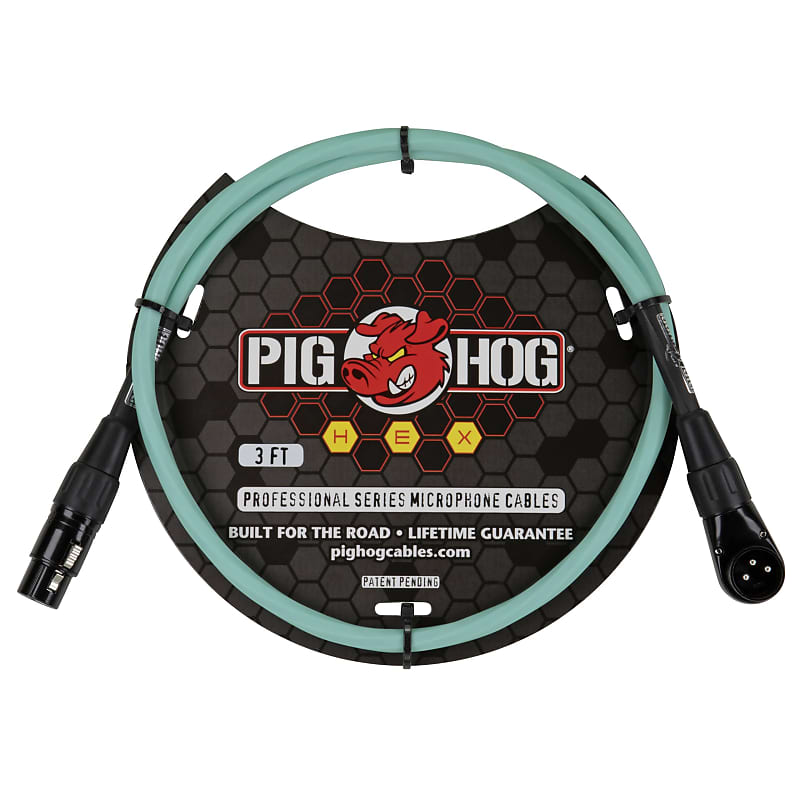 Pig Hog PHMH3SGR Hex Series 3-feet Right Angle Microphone Mic | Reverb
