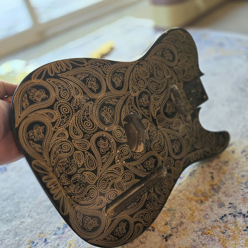Custom Black Gold Paisley Telecaster Body, Paulownia, | Reverb