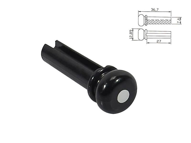 Bass bridge pins, plastic, 6-pack, black with white dot | Reverb