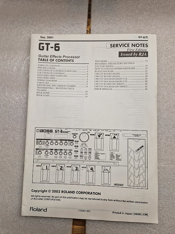 Roland GT-6 Service Notes Service Manual | Reverb