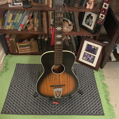 Stella Harmony H933 Fender Headstock Red Faux Tiger Stripe | Reverb