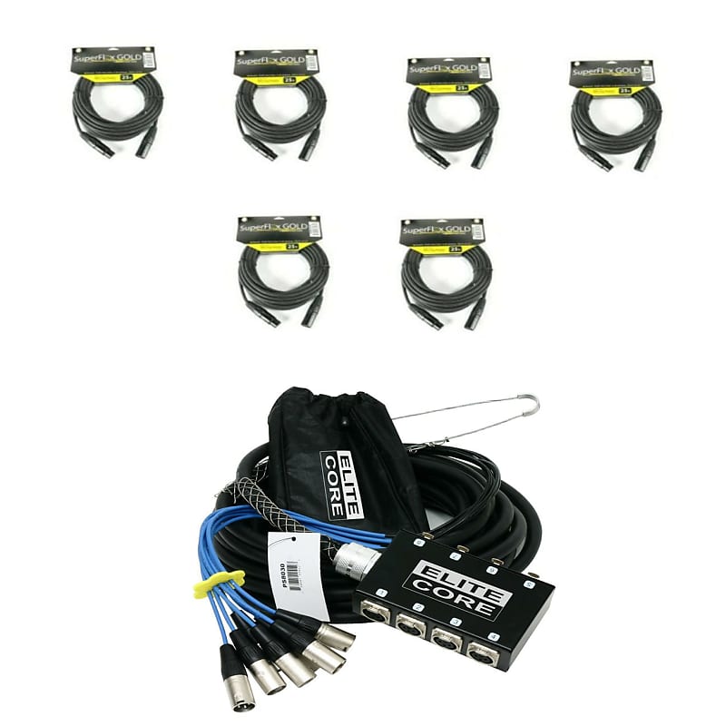 Elite Core 8 Channel 30' Stage Snake w/ 6 Standard Mic Cables | Reverb