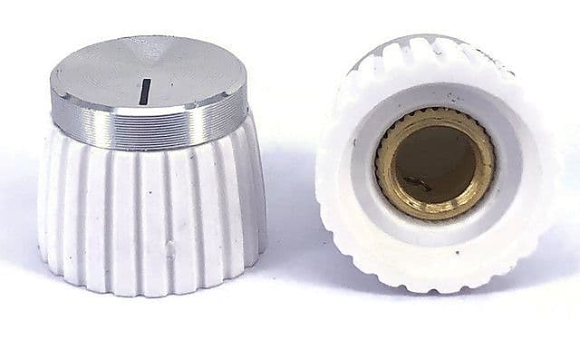 1x WHITE SILVER MARSHALL STYLE KNOB 6.35mm WITH SCREW JCM - | Reverb