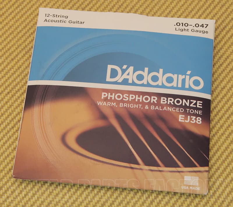 EJ38 D'Addario 12-String Phosphor Bronze Light 10-47 Acoustic | Reverb
