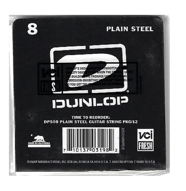 Dunlop DPS08 Twelve Pack of .008 Gauge Plain Steel Strings | Reverb