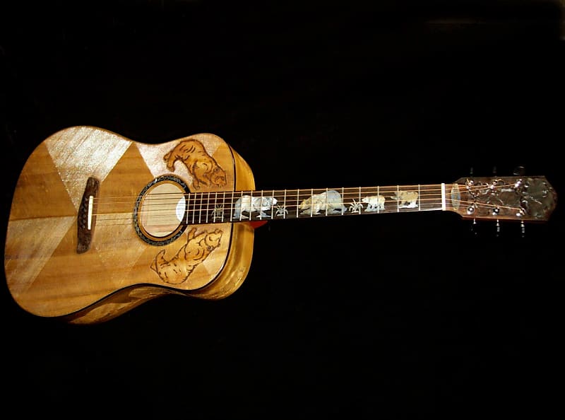 Blueberry Handmade Acoustic Dreadnought Guitar Bear Motif | Reverb UK