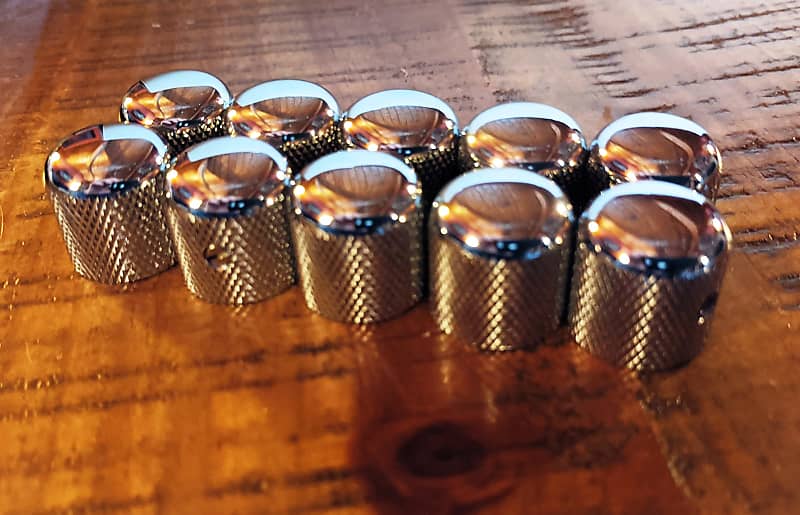 Set of 10 Gotoh Chrome Knurled Guitar/Bass Dome Knobs | Reverb