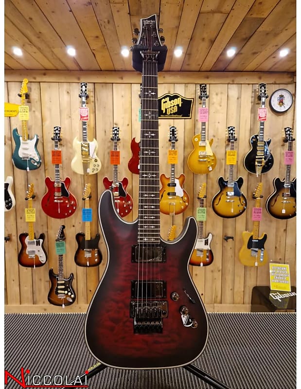 Schecter HELLRAISER EXTREME EBONY C-1-FR Crimson Red Burst | Reverb