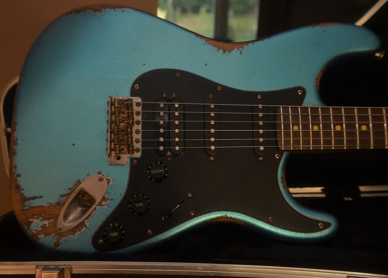 Fender Stratocaster Heavy Relic Blue Sparkle HSS Custom | Reverb