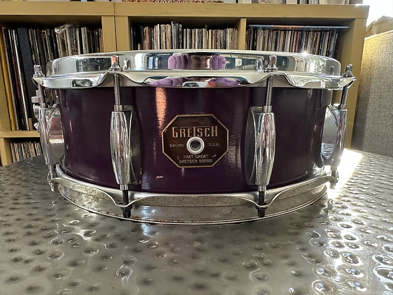 Gretsch 5x14” stop sign badge 10 lug snare drum - Purple | Reverb