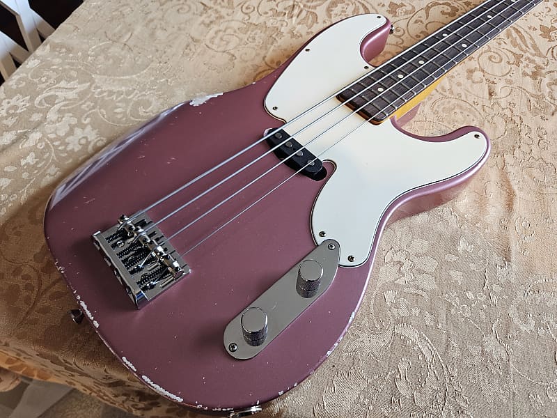 Partscaster '54 P bass, MJT body - Burgundy mist, aged | Reverb