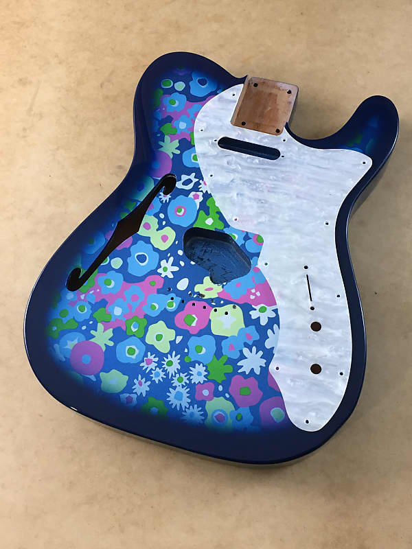 Custom Tele Body Mahogany Chambered Blue Flower Paisley | Reverb