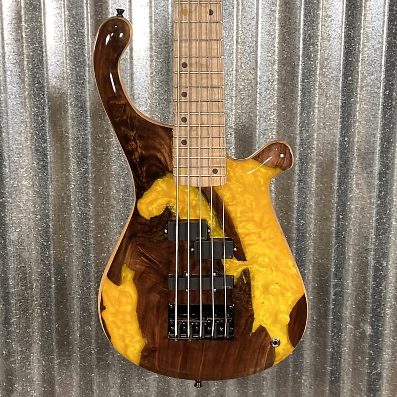 Tom Martinson Walnut Burl Yellow Resin EMG PJ 5 String Bass | Reverb