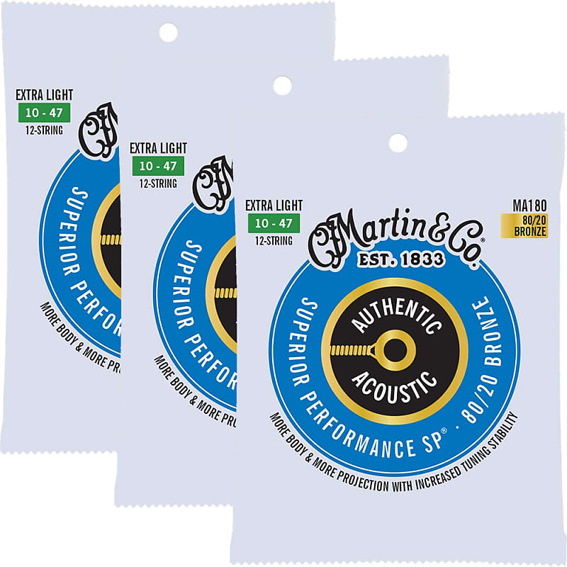 3-Pack Martin MA180 Authentic SP 80/20 Bronze 12-String | Reverb