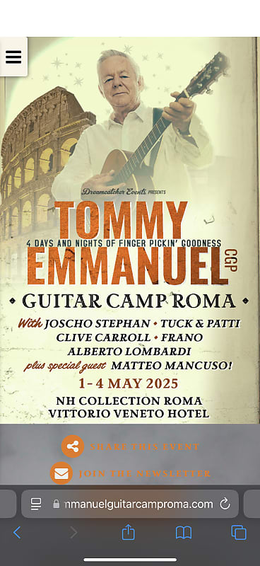 Tommy Emmanuel Guitar Camp Roma 2025 Dreamcatcher | Reverb Deutschland