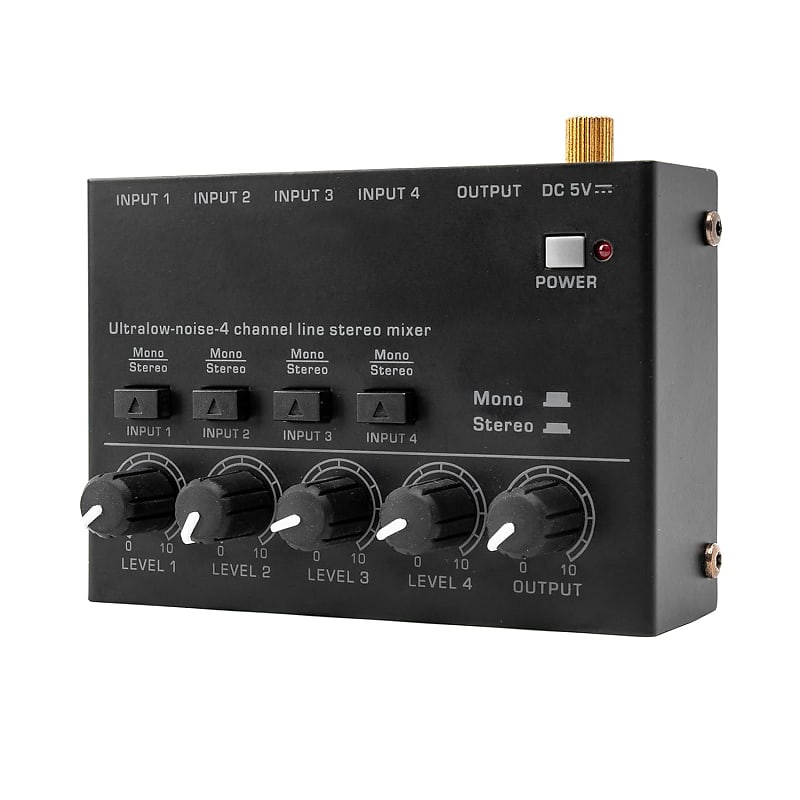 Ultra Low Noise 4 Channel Line Stereo Mixer 4 Input 1 Output | Reverb