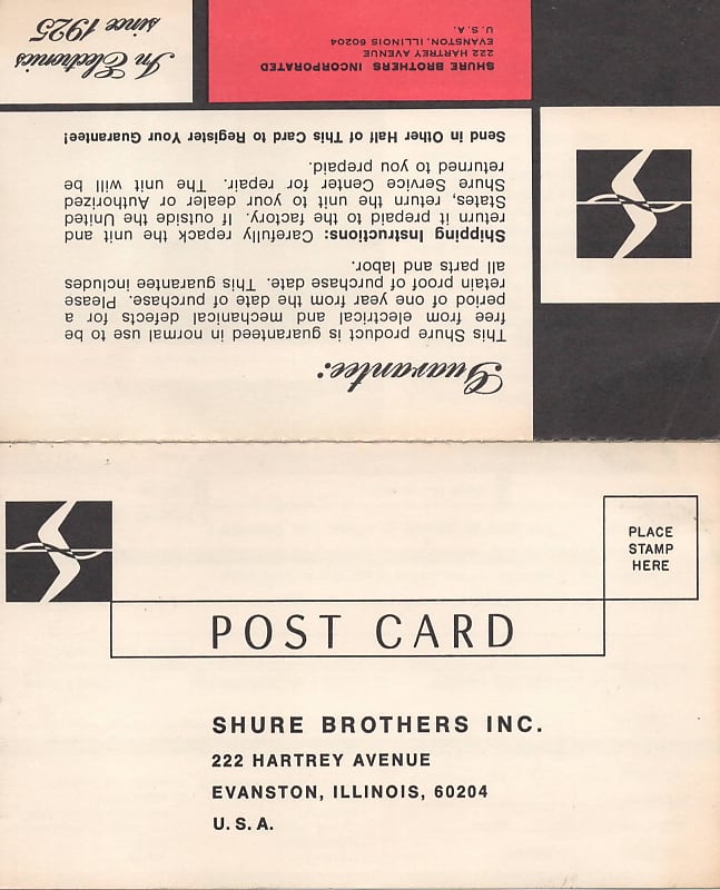 Shure- Warranty Card- 50's/60's | Reverb