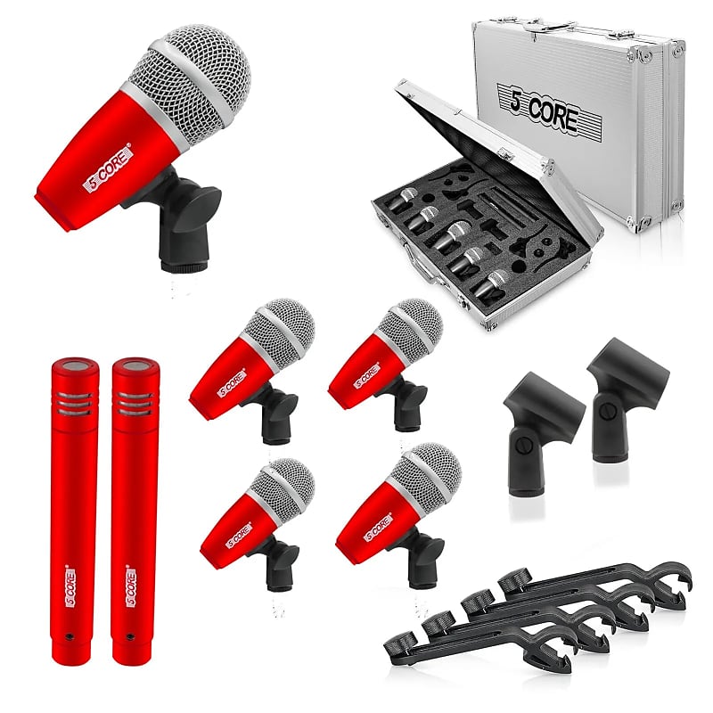 5Core 7 Pieces Drum Mic Kit w/ Metal Bass Snare Condenser | Reverb