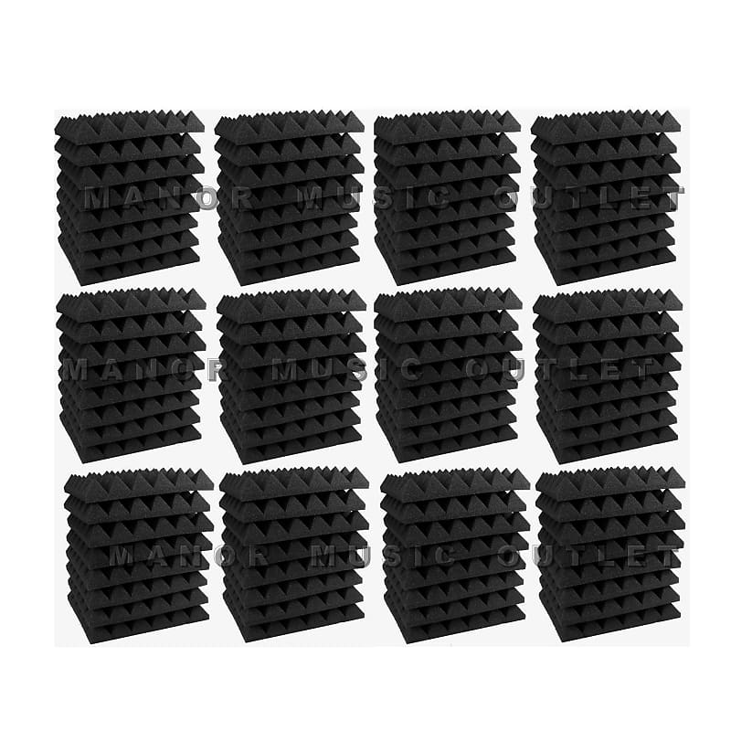 Acoustic Foam 96 pack Pyramid tiles 12x12x2 inch Charcoal | Reverb