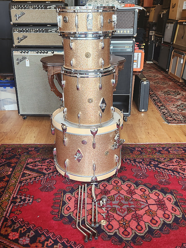 Vintage 1964 Gretsch 4pc Drum Set Champagne Sparkle, 13” | Reverb