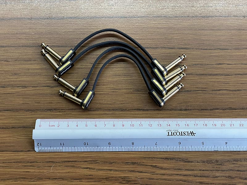 4x EBS premium gold flat 15cm mono patch cables | Reverb