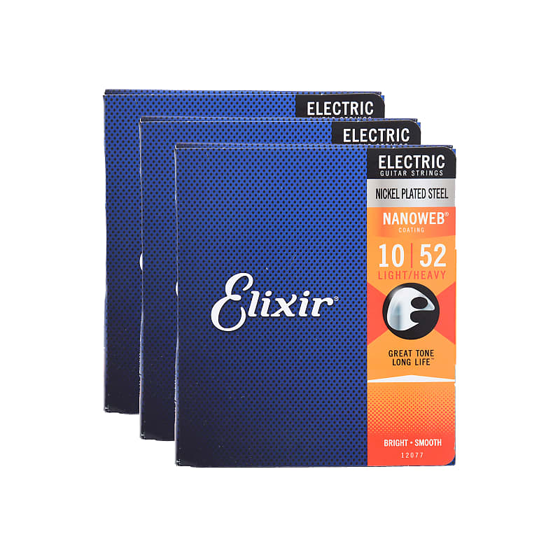 Elixir 12077 Electric Nanoweb Light-Heavy 10-52 3 Pack Bundle | Reverb