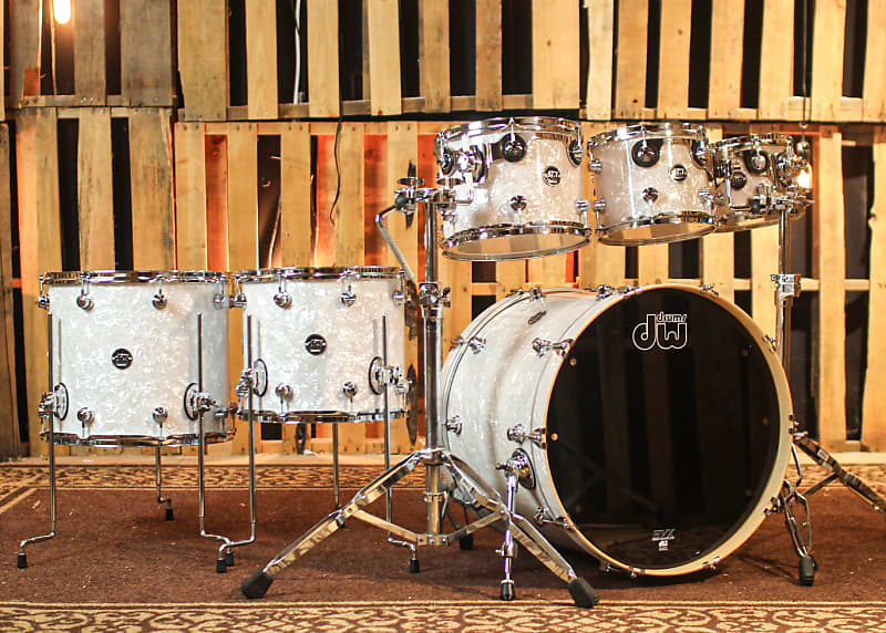 DW Performance White Marine Pearl 6pc Drum Set - 18x22, 7x8, | Reverb