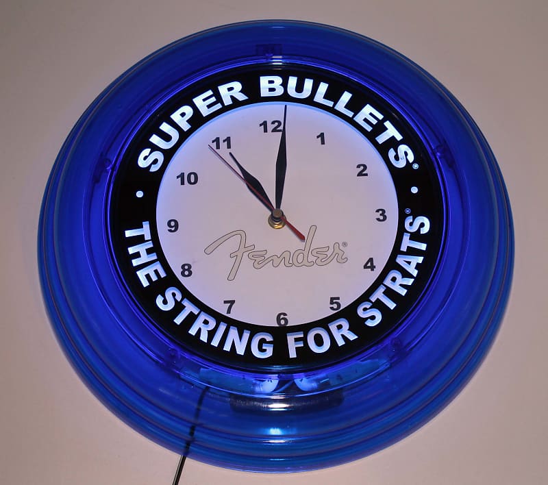 Fender Neon Clock "Super Bullets" Strings Strat RARE Vintage | Reverb